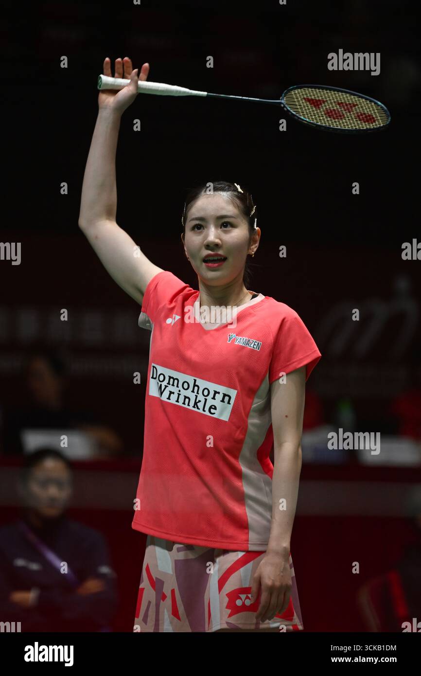 Chiharu Shida, the Japan badminton player during the match on September ...