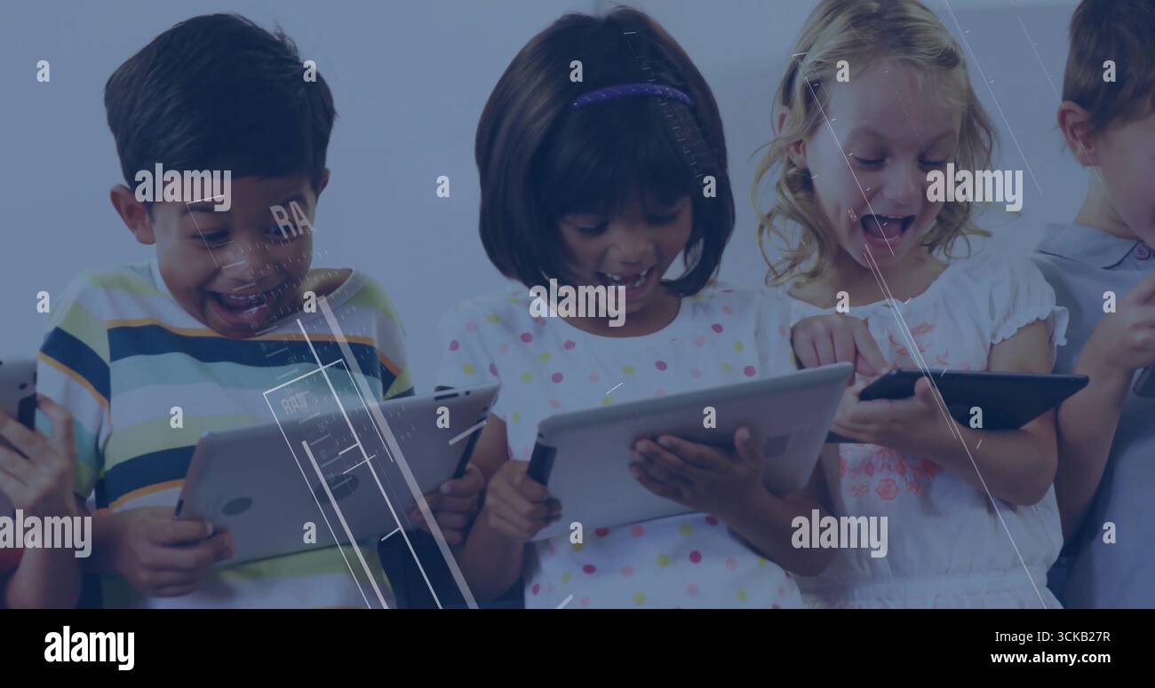 Classmates tapping tablets in classroom hi-res stock photography and ...