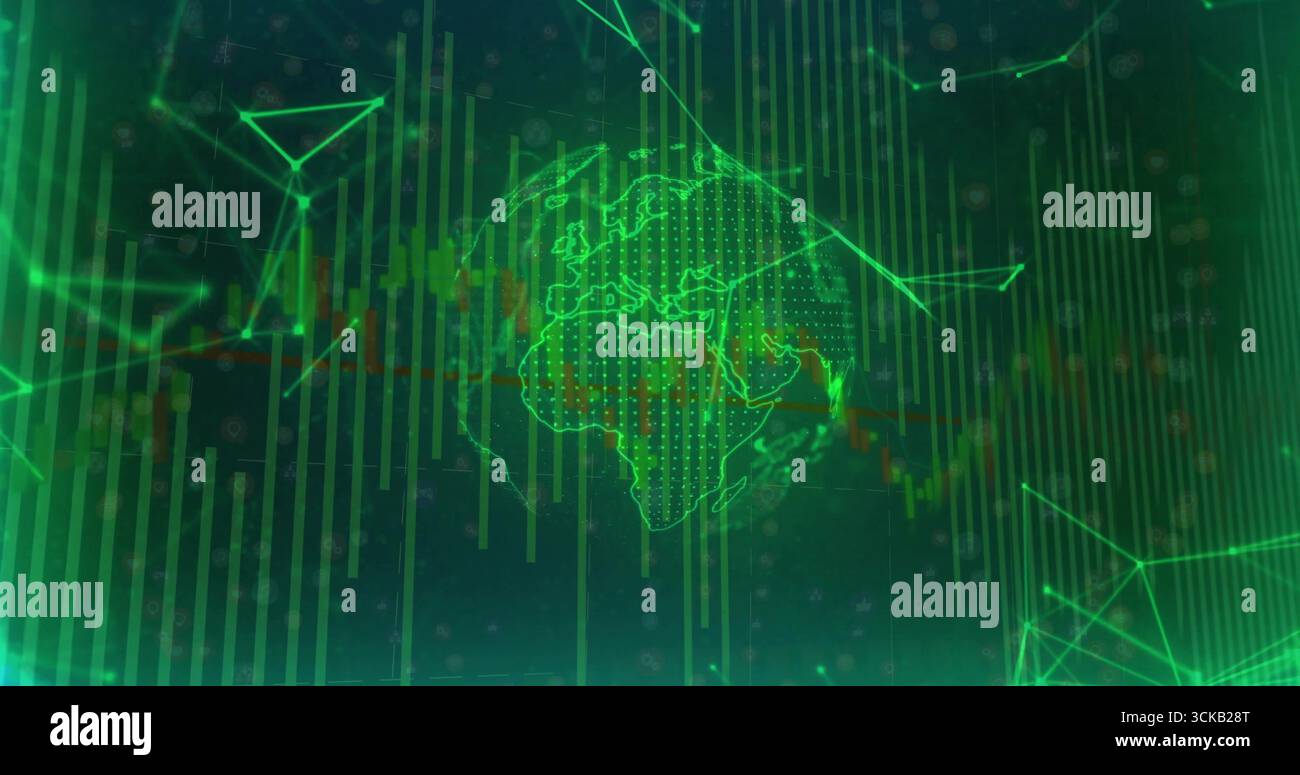 Rotating wireframe globe highlighting Africa and Europe on grid, with ...