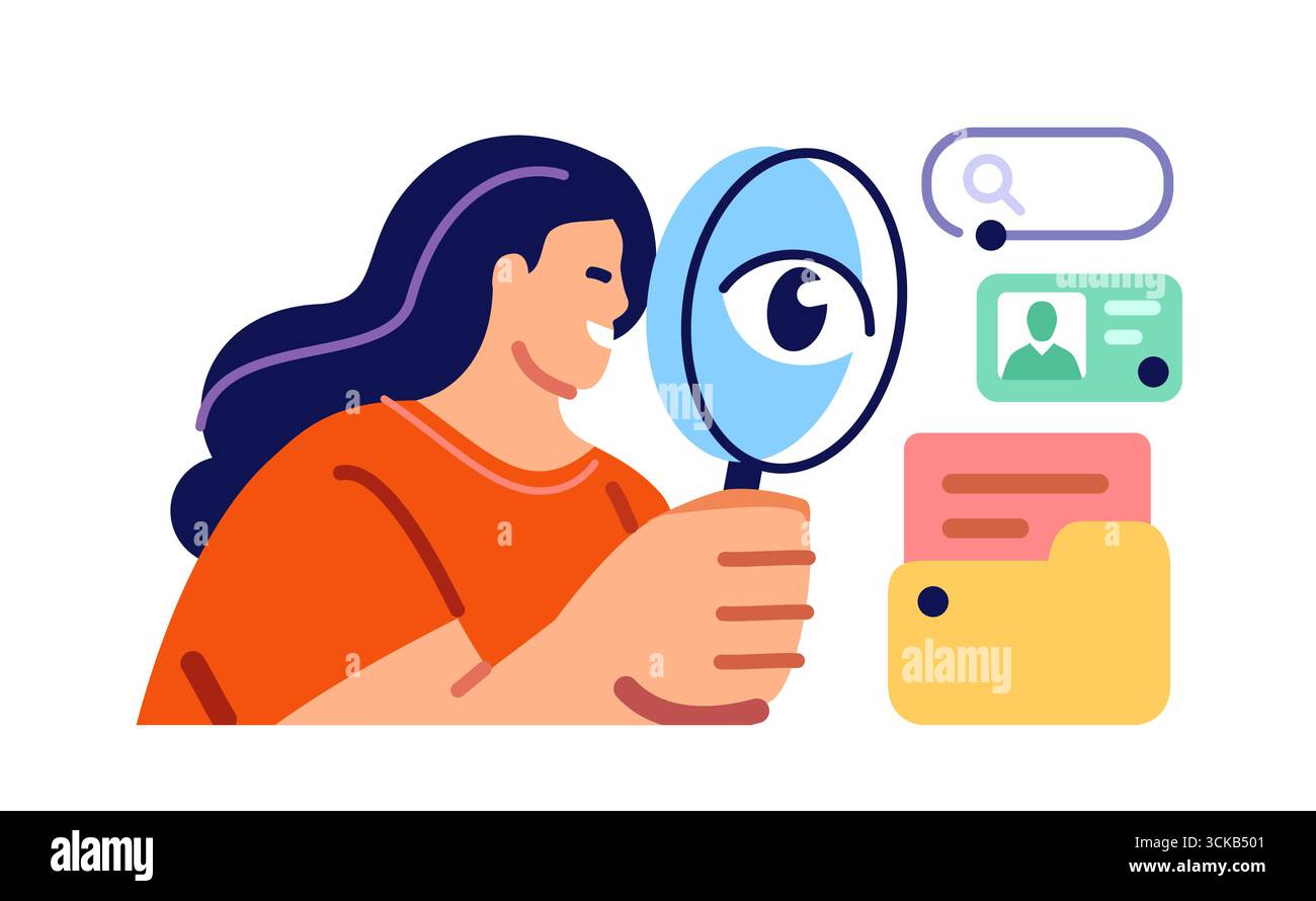 Woman searching documents Stock Vector Images - Alamy