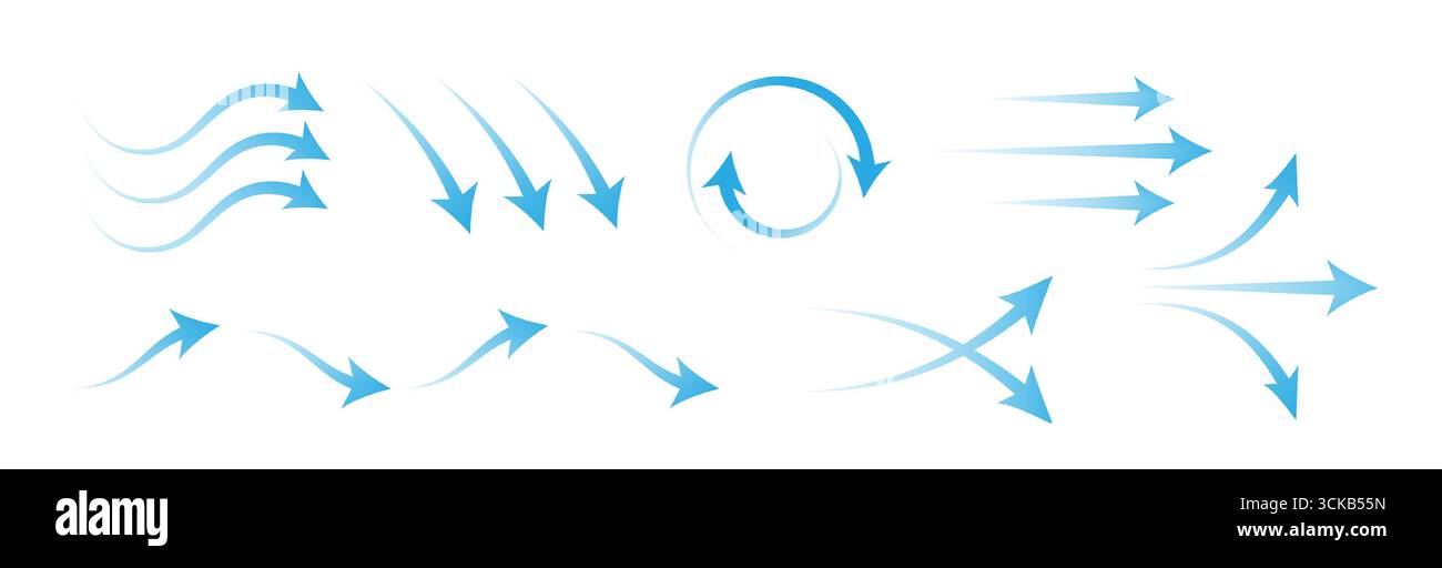 Cold air flow arrows set isolated on white background. Vector realistic ...