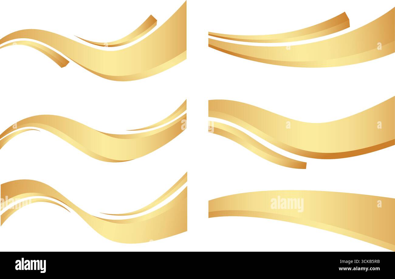 Golden wavy ribbons with swoosh lines. Curved shapes. Award swirl ...
