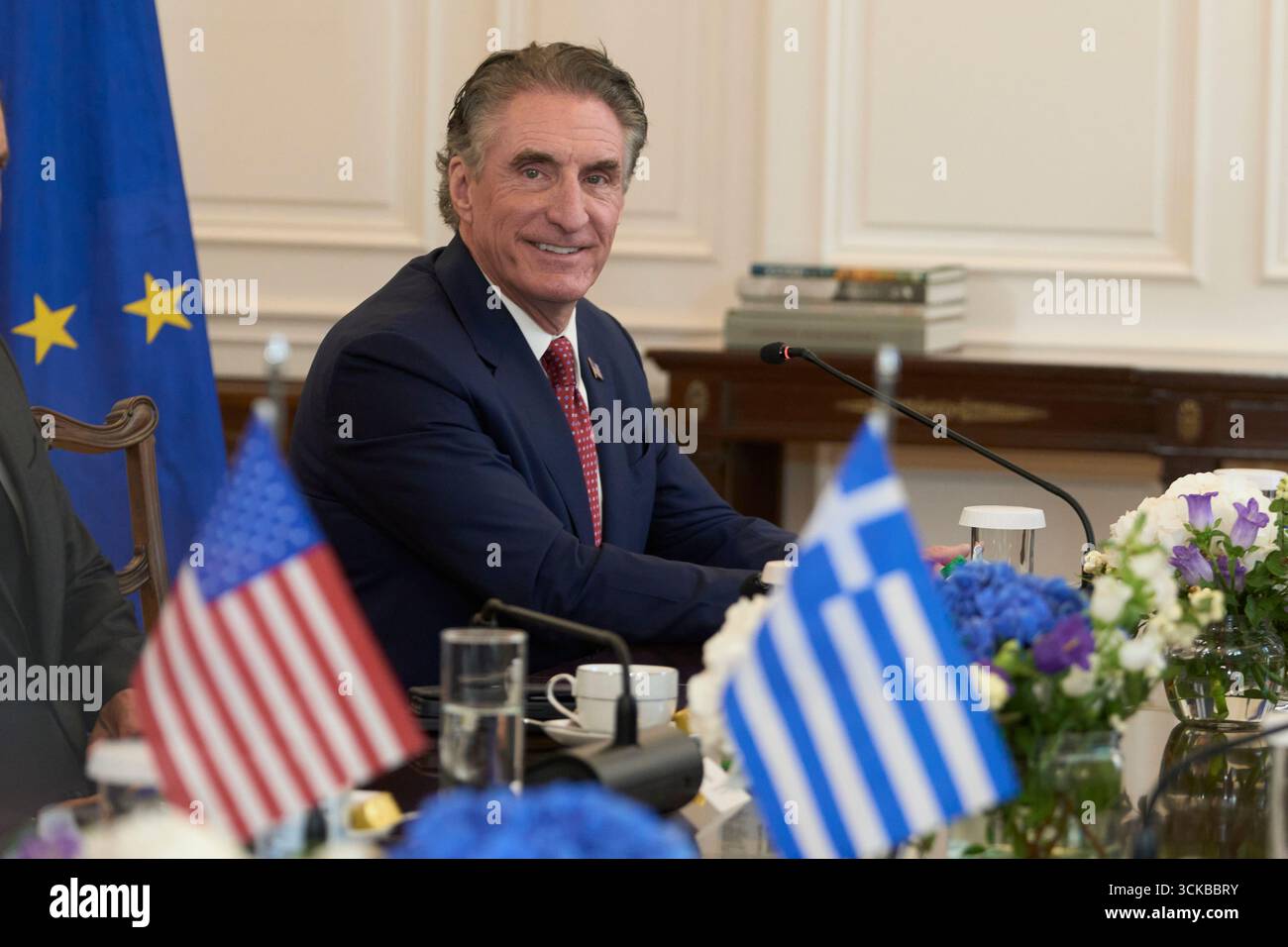 U.S. Secretary of the Interior Doug Burgum looks on during a meeting ...
