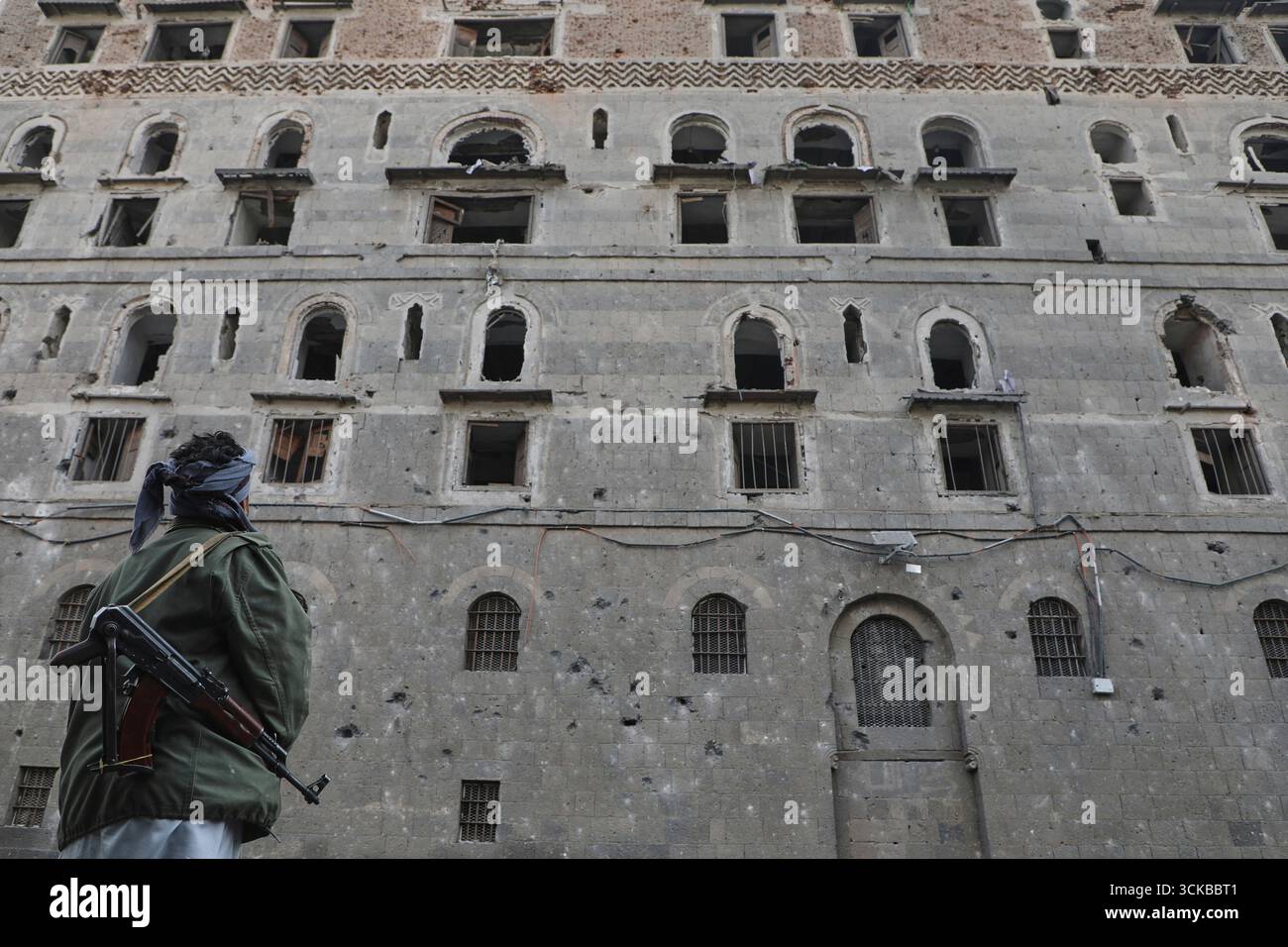 A man inspects the damage at the National Museum, following the Israeli airstrikes on Wednesday ...