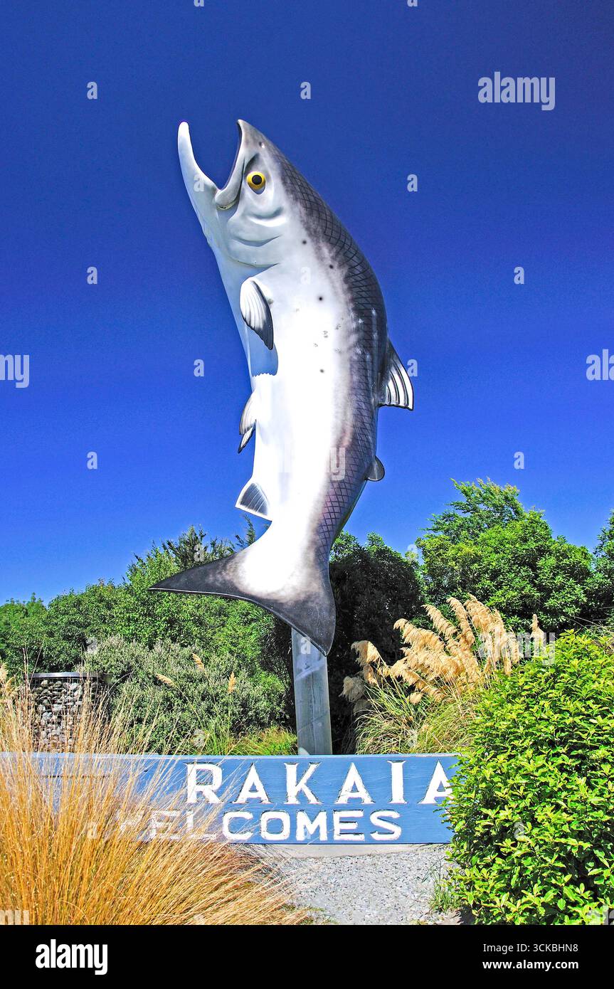 Rakaia Giant Salmon Welcome Statue, Rakaia, Canterbury, South Island ...