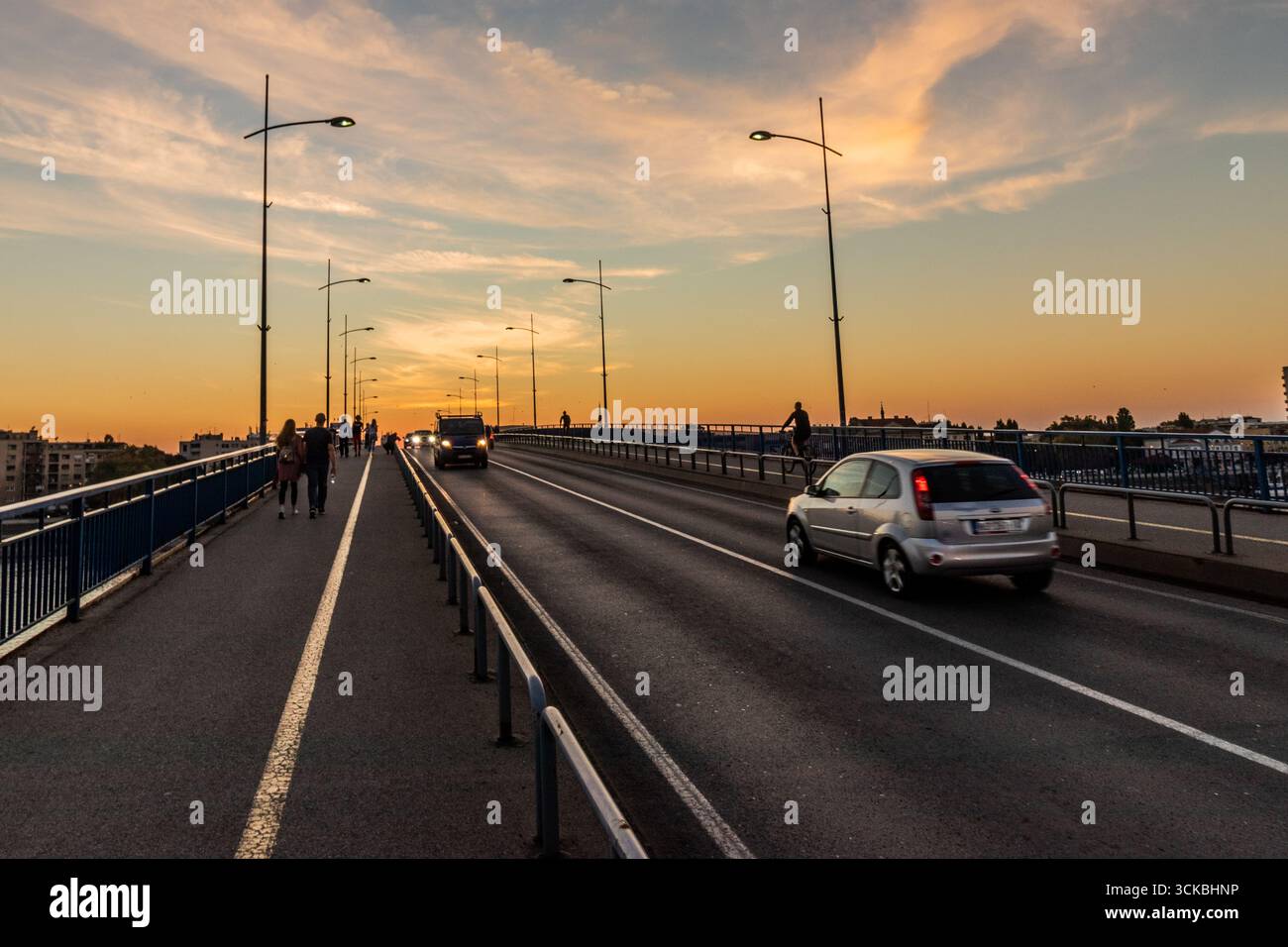 NOVI SAD, SERBIA - OCTOBER 3, 2021: Sunset at Varadin Bridge over ...