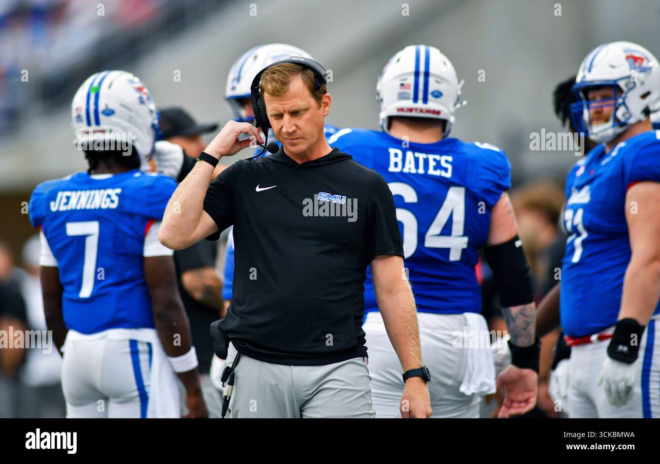 September 06, 2025: SMU Mustangs coach Rhett Lashlee walks along the ...
