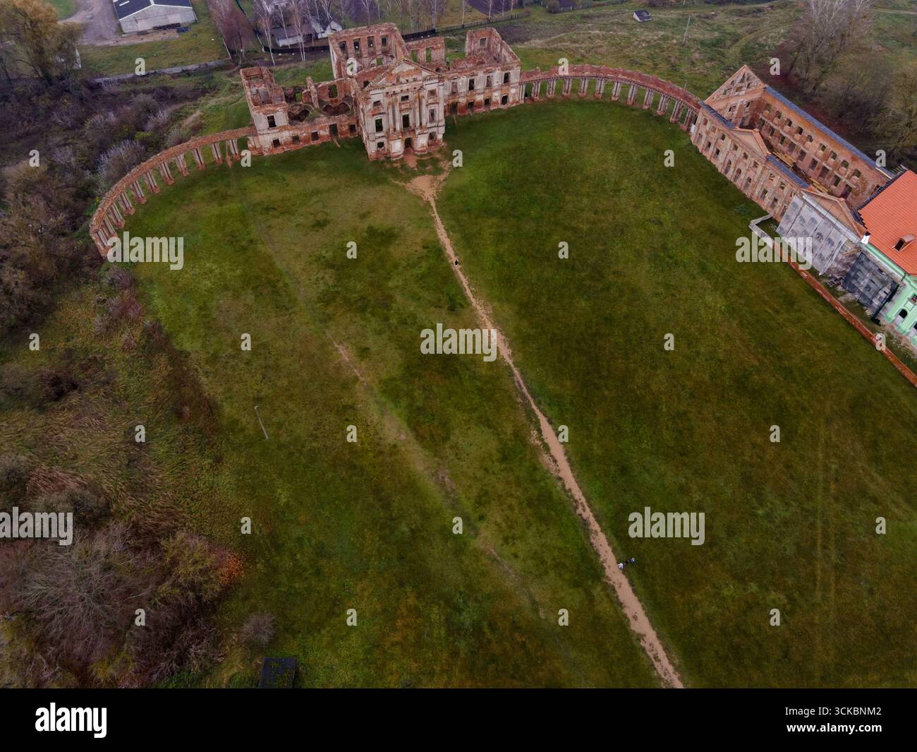 Aerial view of a historic palace complex with a central structure ...