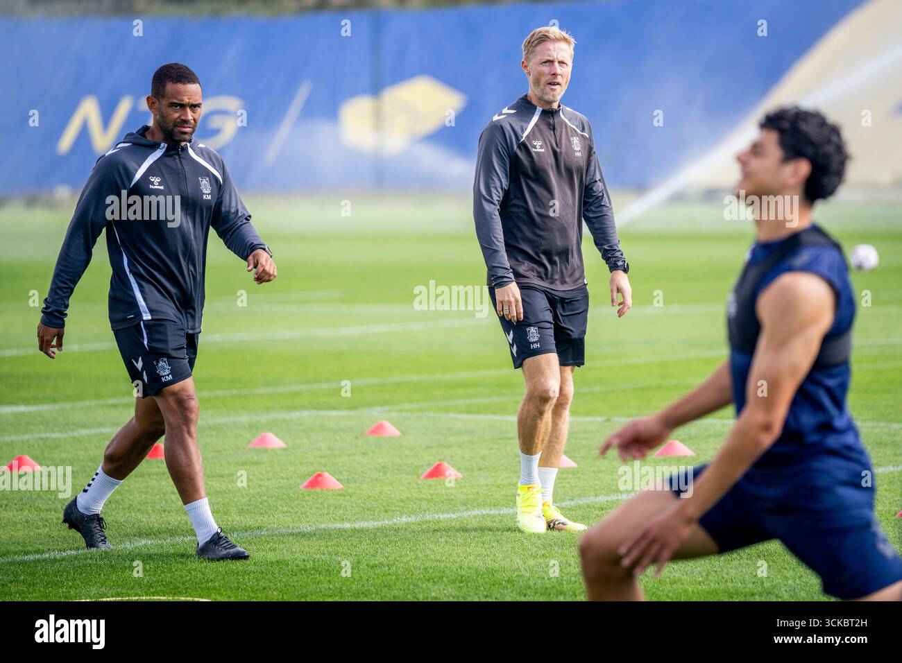 Broendby coaches Kevin Mensah and Henrik Hansen, as Superliga club Broendby IF trains with new ...