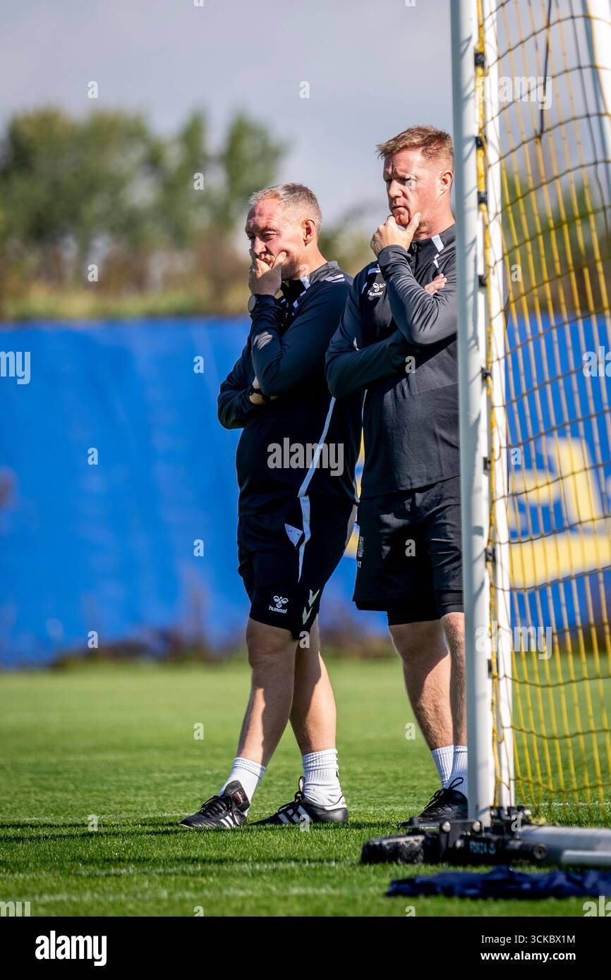 Head coach Steve Cooper and assistant coach Alan Tate, as the Superliga club Broendby IF trains ...