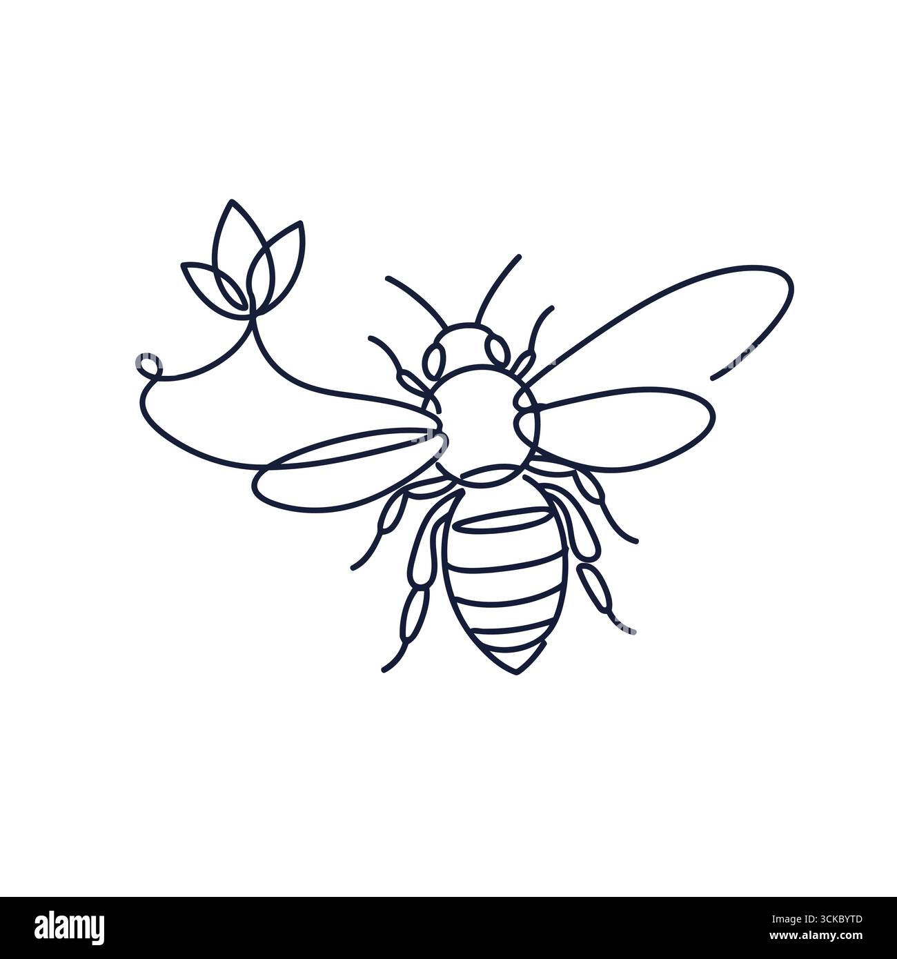 Vector art of minimalist line art of a bee with a flower, representing ...