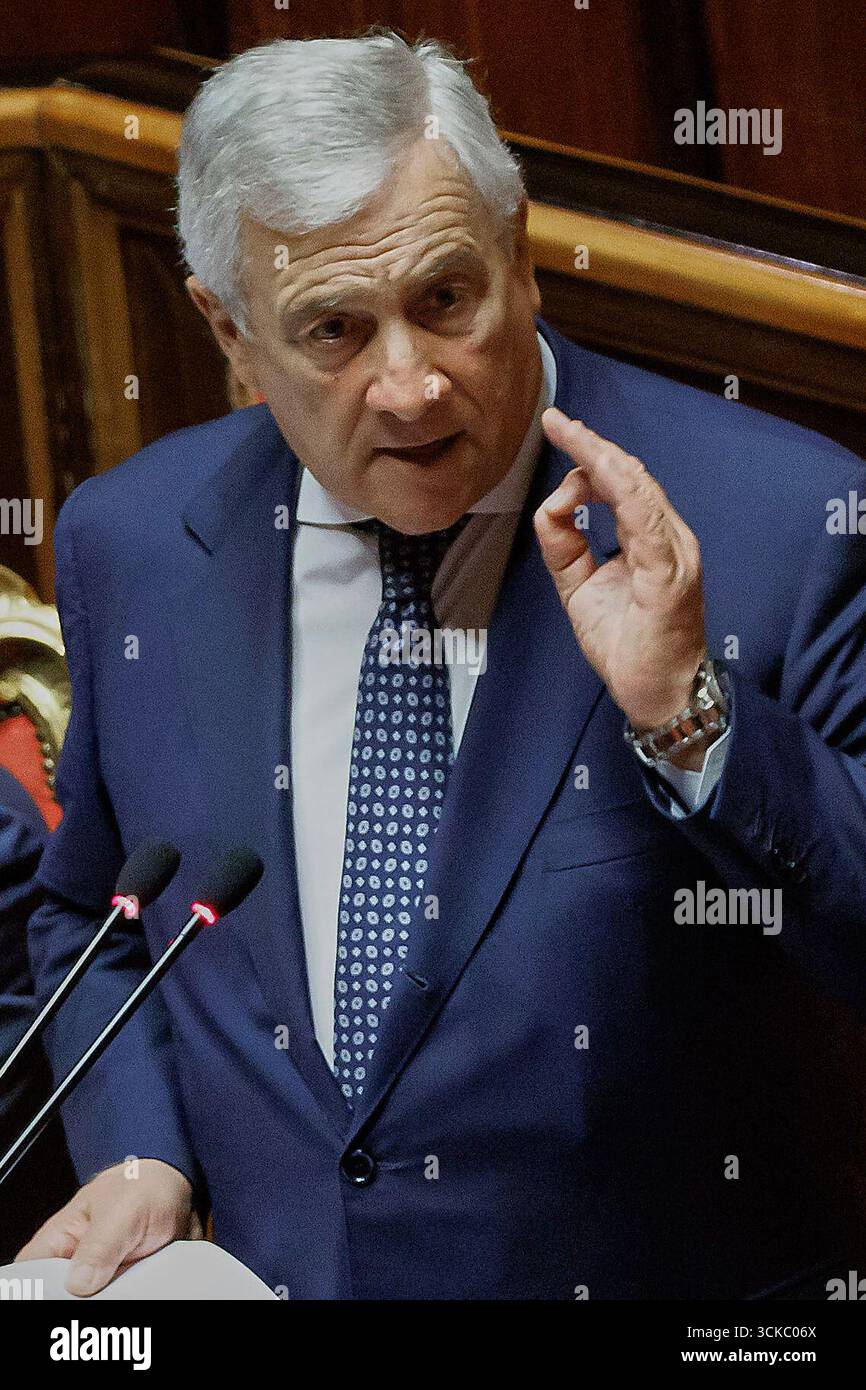 Italian Foreign Minister Antonio Tajani speaks during a government ...
