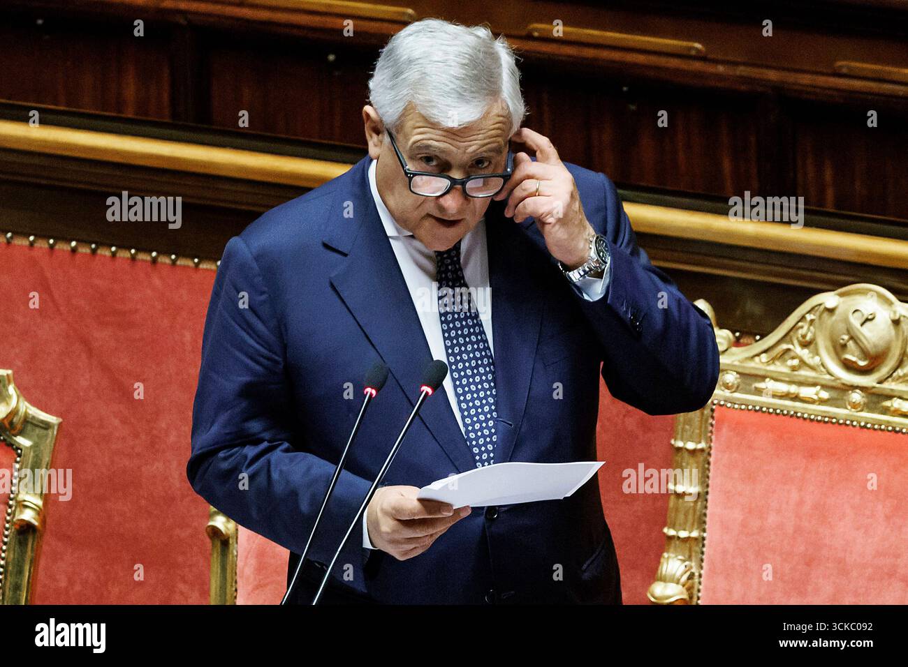 Italian Foreign Minister Antonio Tajani speaks during a government ...