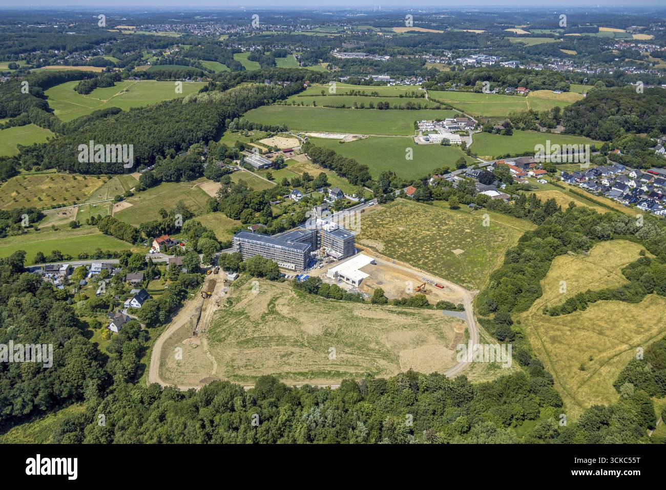 Aerial view, construction site with new police headquarters emergency ...