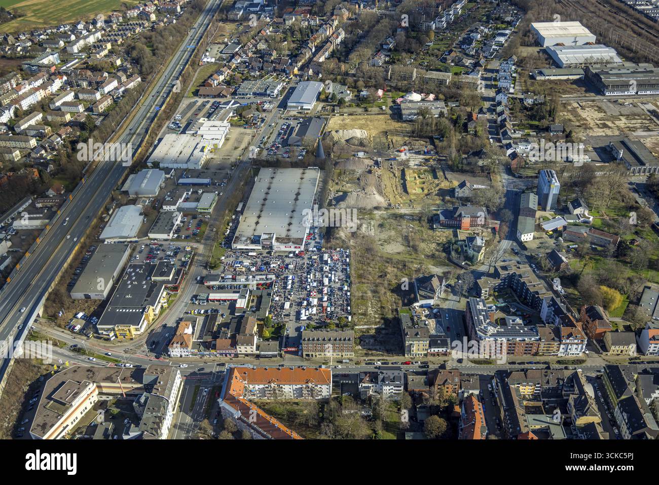 Aerial view, building site and planned new construction of terraced ...