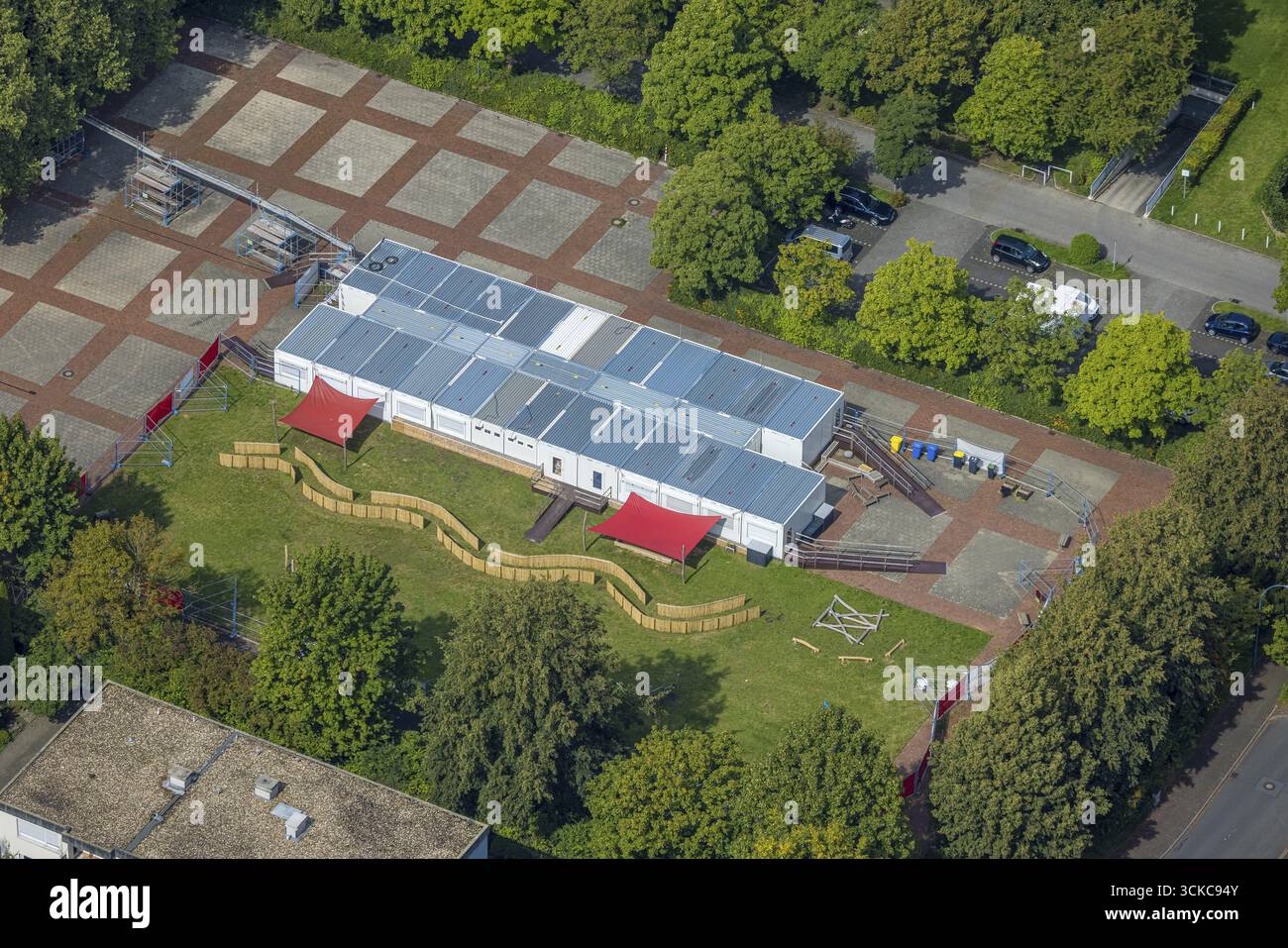 Aerial view, container construction for Hokuspokus daycare centre on ...