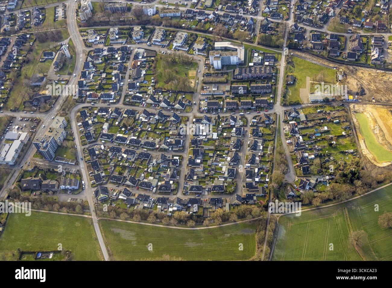 Aerial view, construction work Lippeverband, renaturalisation Erlenbach ...