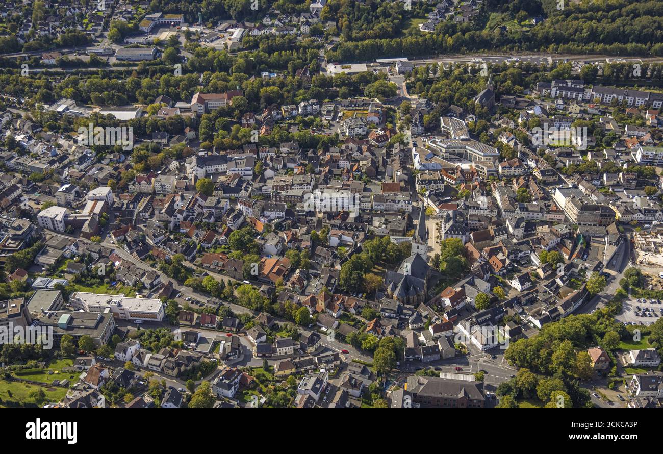 Aerial view, city centre with town hall and St. Vincenz Catholic Church ...