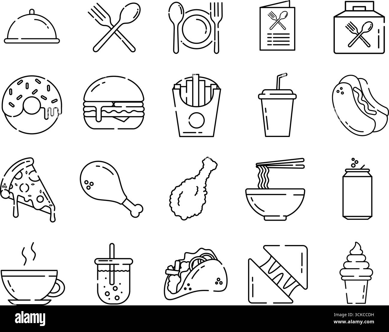 Set Icons Fast Food in Outline Style Vector Illustration Isolated ...
