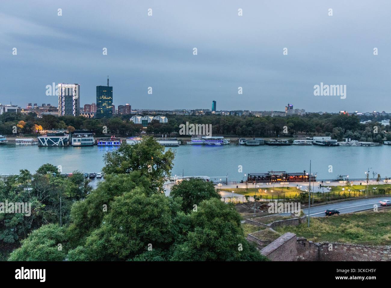 View of Novi Beograd (New Belgrade) neighborhood over Sava river in ...