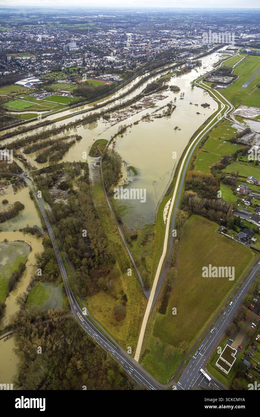 Aerial view of the Lippe flood, Christmas flood 2023, River Lippe ...