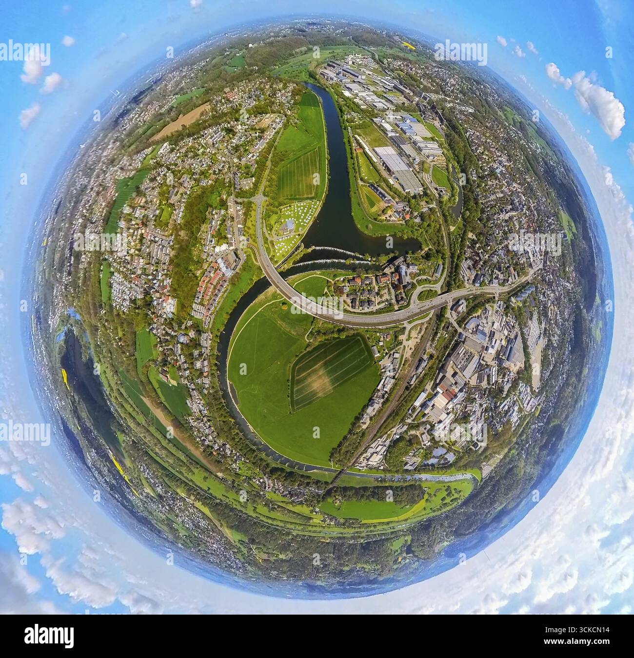 Aerial view, Ruhrbruecke Bochumer Strasse, Camping site Ruhrbruecke und ...