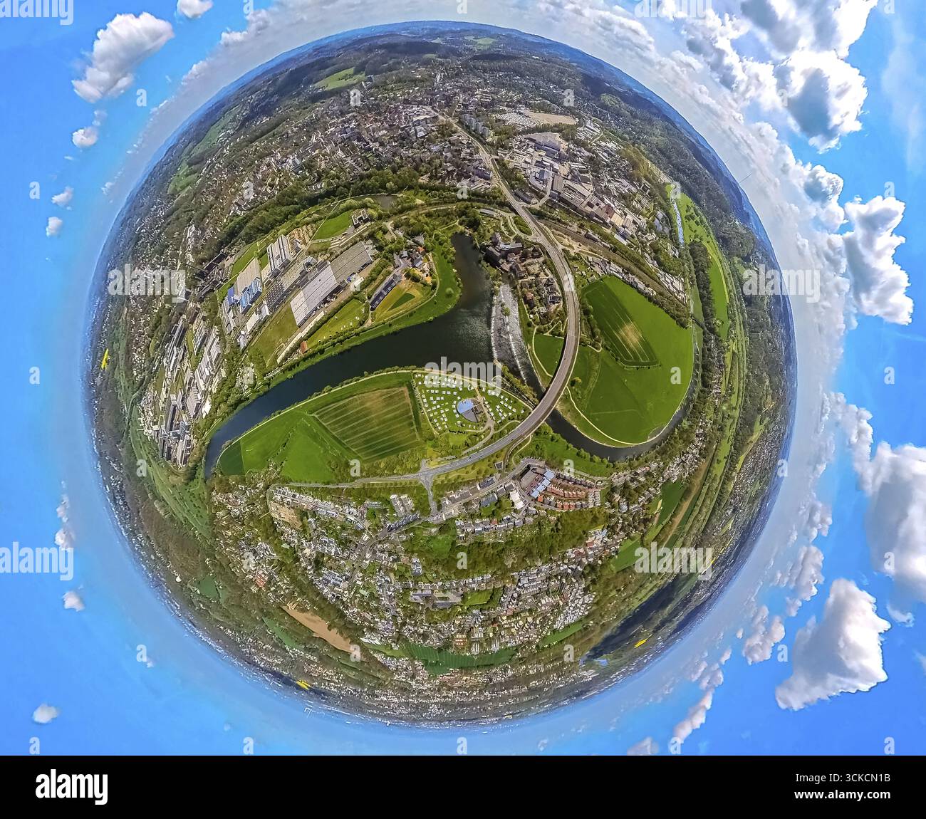 Aerial view, Ruhrbruecke Bochumer Strasse, Camping site Ruhrbruecke und ...