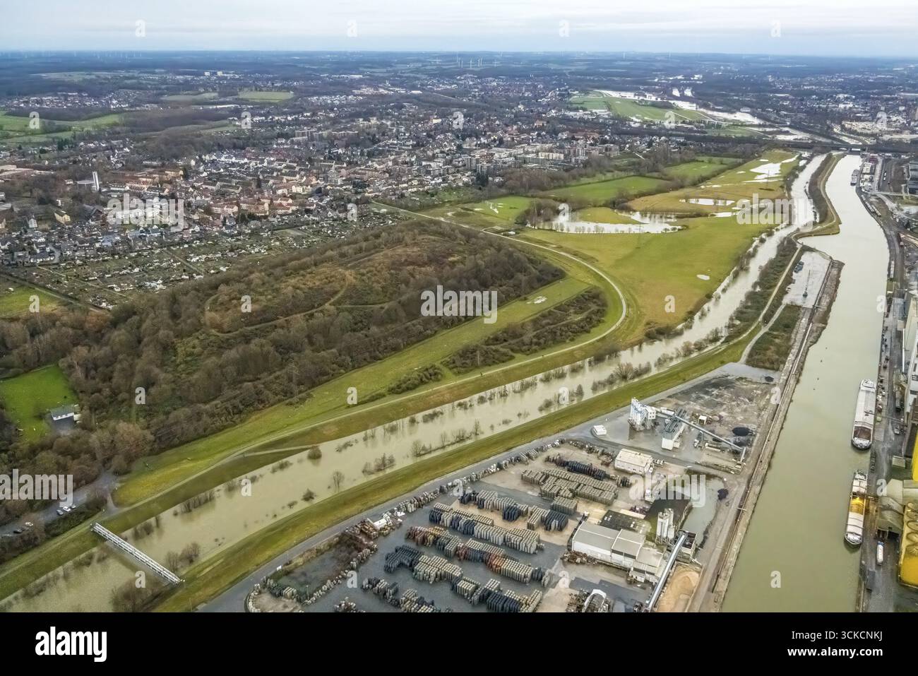 Aerial view of the flood of the Lippe, Christmas flood 2023, river ...