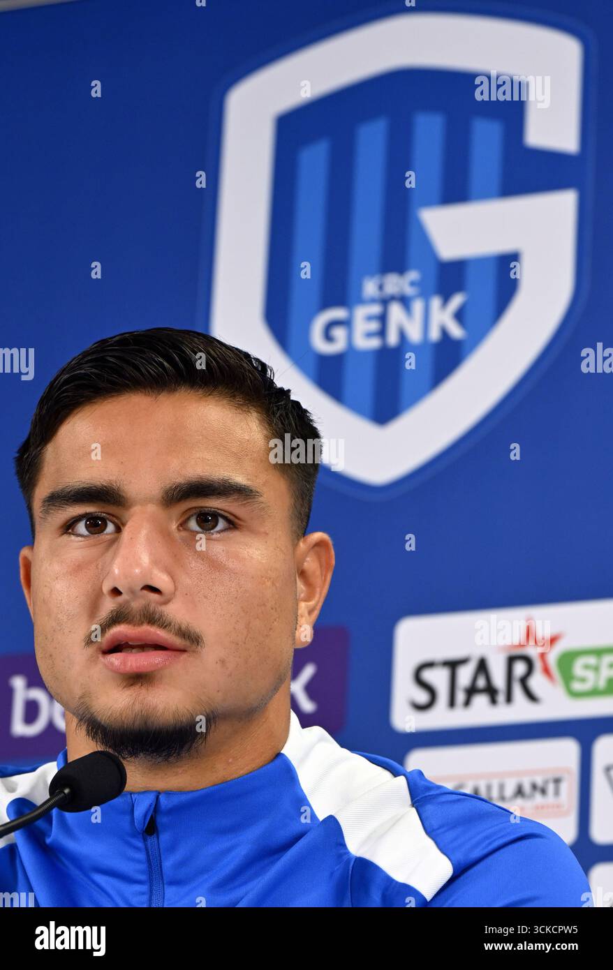 Genk's Jusef Erabi pictured during a press conference of Belgian soccer ...