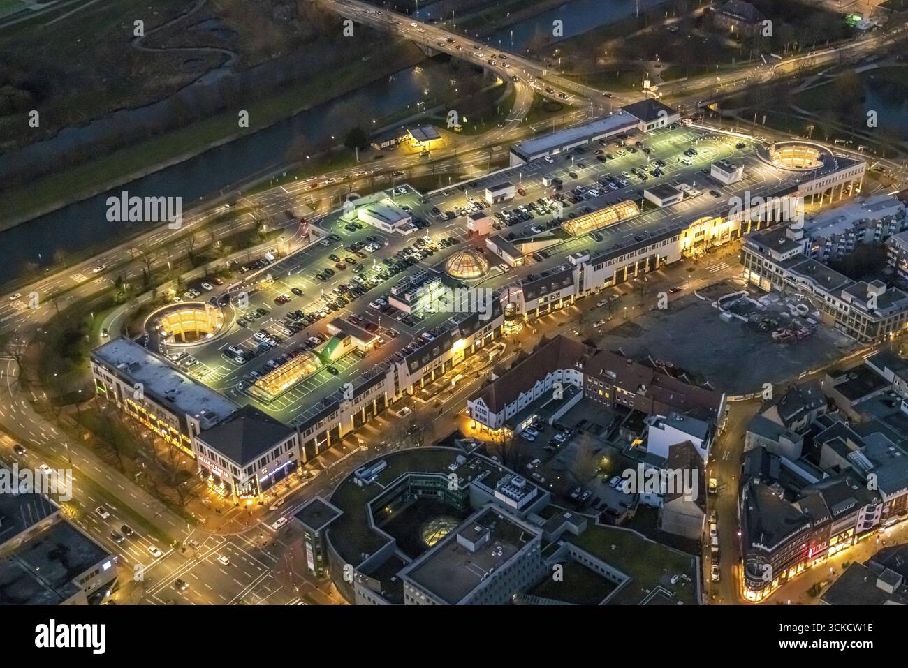 Aerial photography, Allee-Center shopping mall, night photography ...