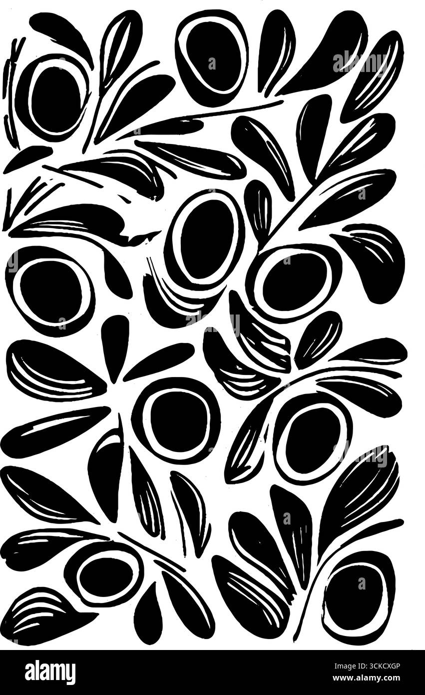 Decorative border design with curved olive branch motif for artistic ...