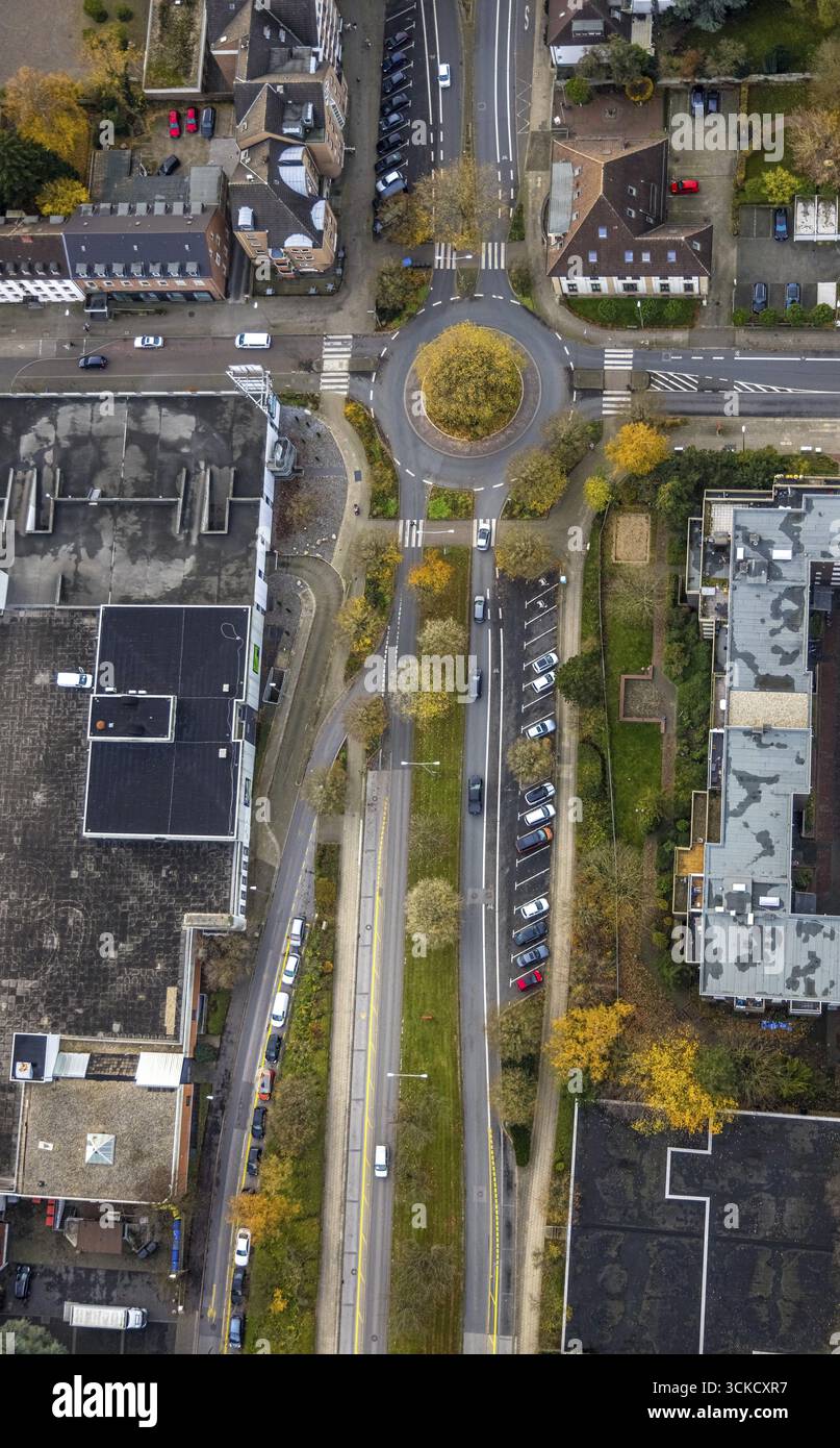 Aerial view, roundabout with tree at Humboldtstrasse, Buersche Strasse ...