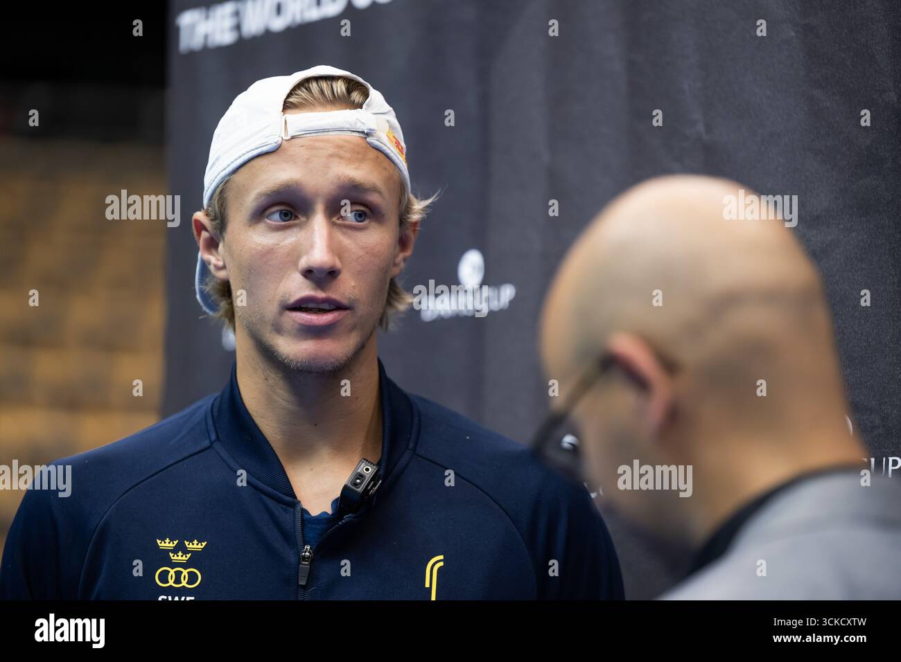 250911 Leo Borg of Sweden is being interviewed during the Davis Cup ...