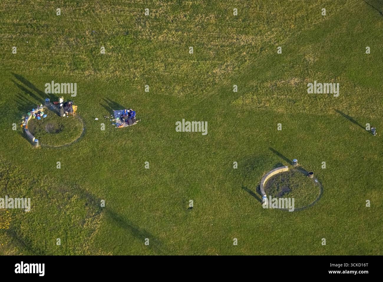 Aerial view, picnic in a meadow in Lippepark, Herringen district, Hamm ...