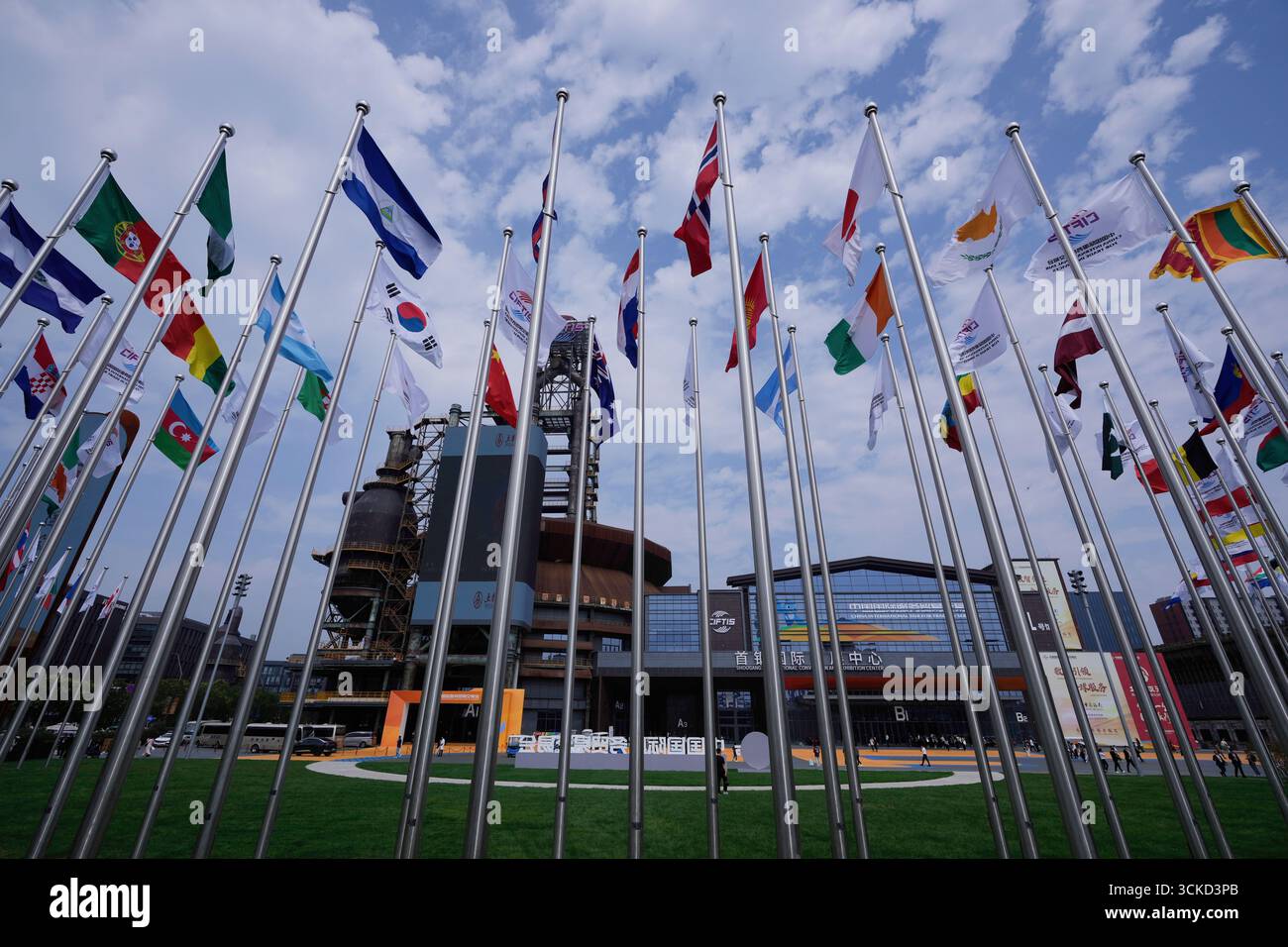 Flags of various countries are displayed at the China International ...