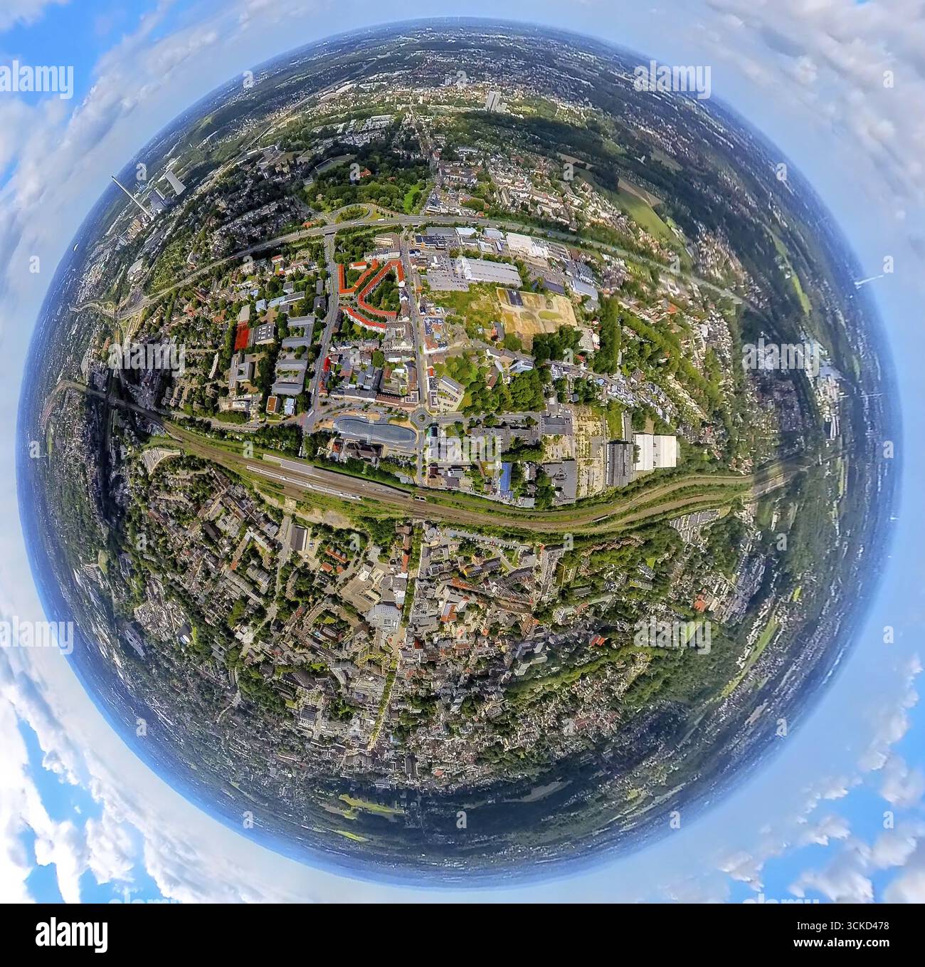 Aerial view, Herne railway station and Bahnhofstrasse, bus station ...