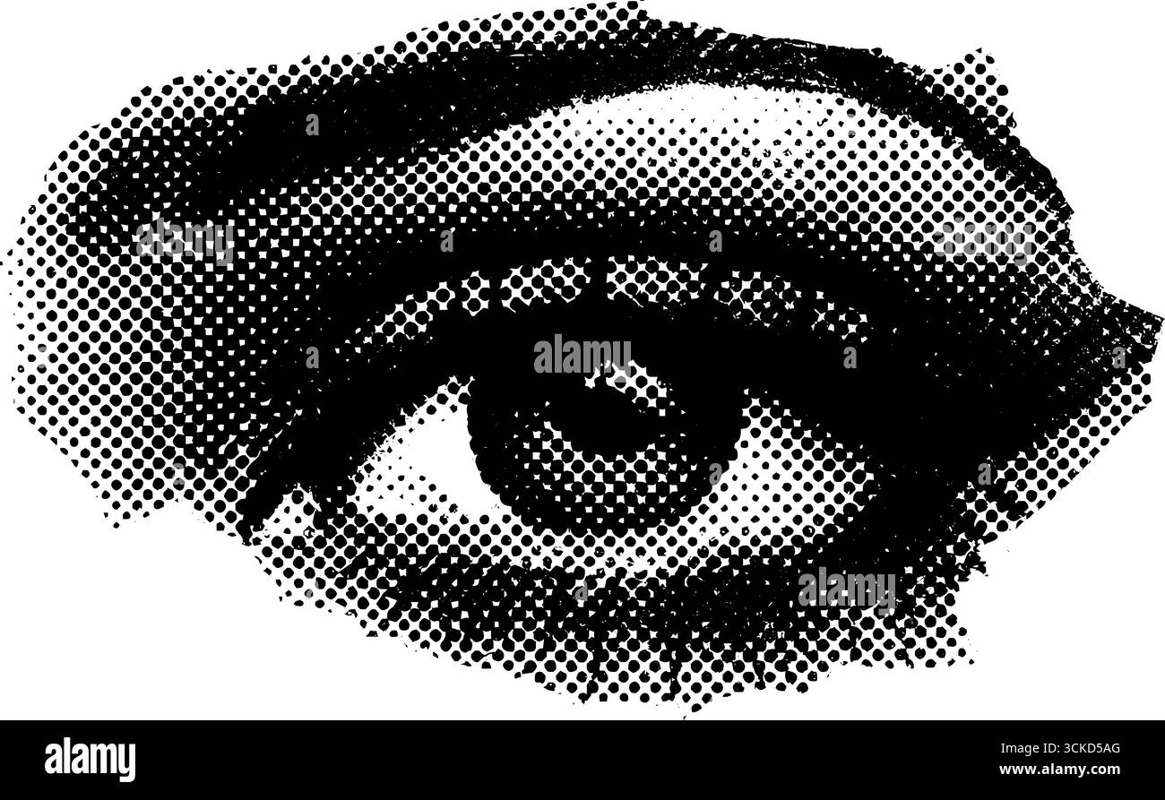 Halftone eye close up in comic noir style for sticker design Stock ...
