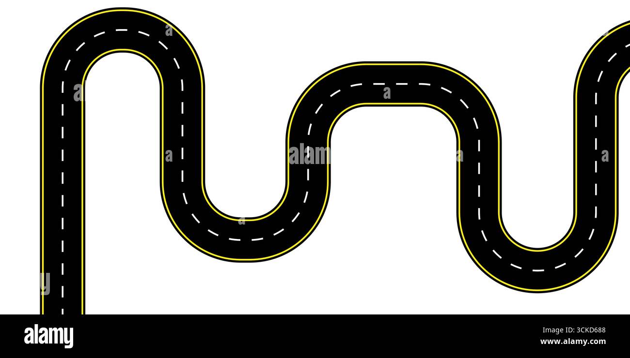 Top view vector of a curved two lane highway with dashed center lines ...