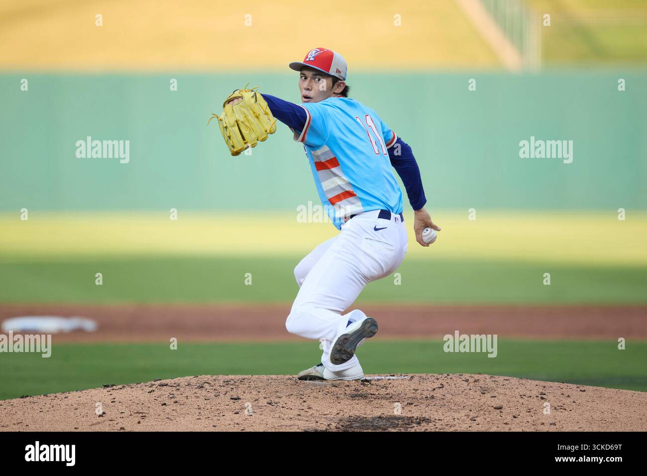 Cielo Azul de Oklahoma City starting pitcher Roki Sasaki (11) in action ...