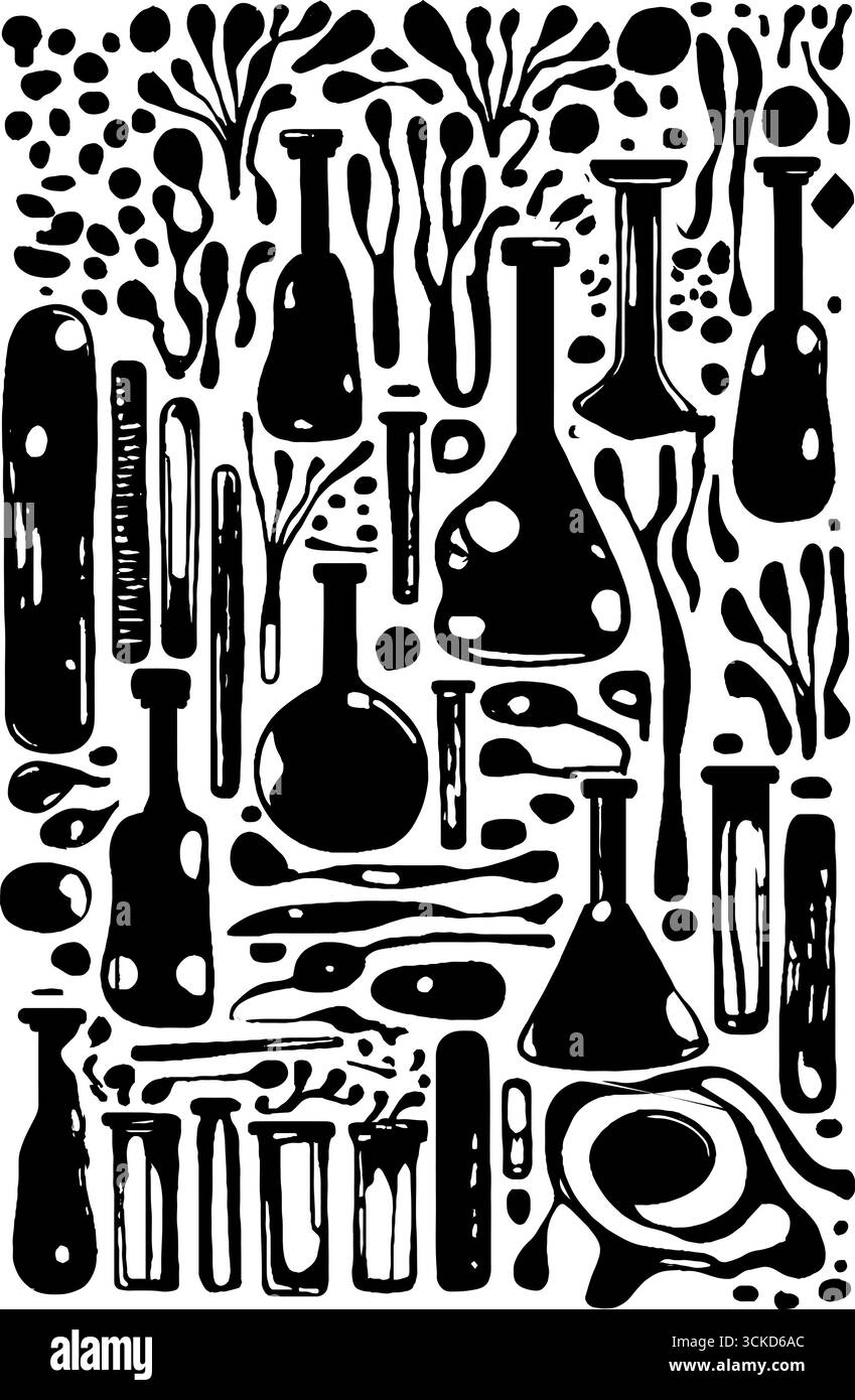 Stylized laboratory glassware pattern for scientific and educational ...