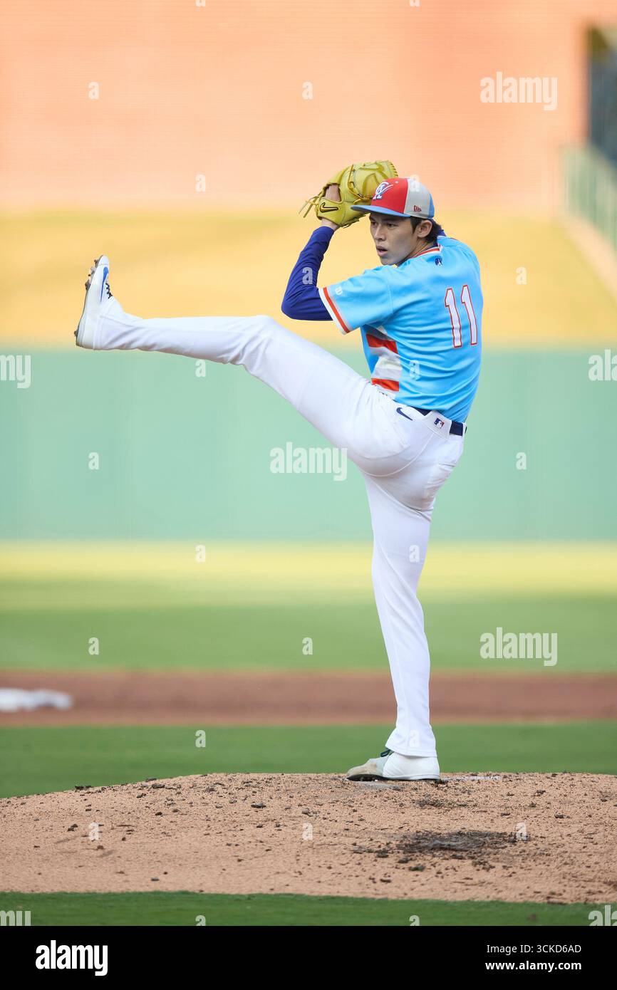 Cielo Azul de Oklahoma City starting pitcher Roki Sasaki (11) in action ...