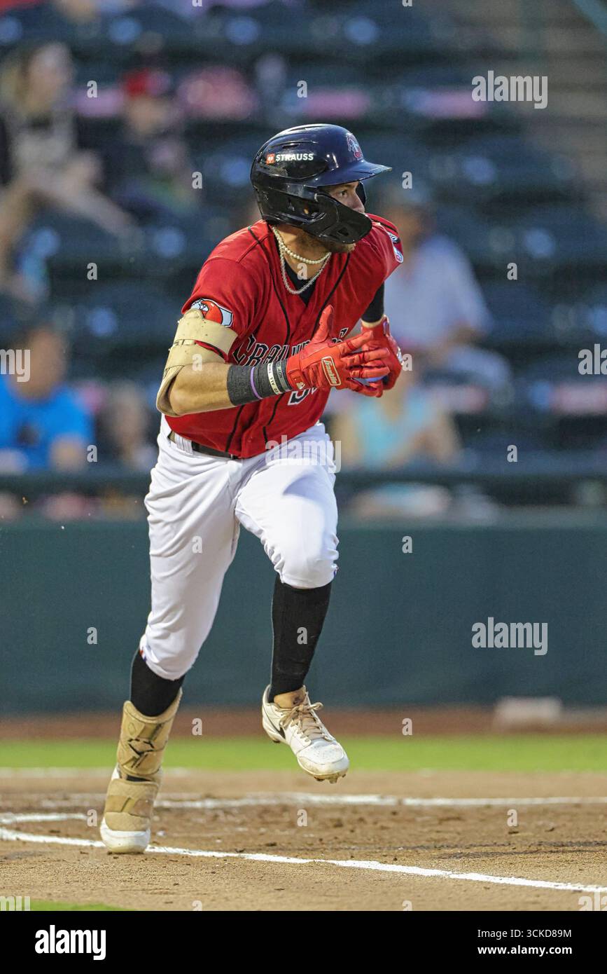 Hickory, NC: Hickory Crawdads center field Hector Osorio (37) runs to ...