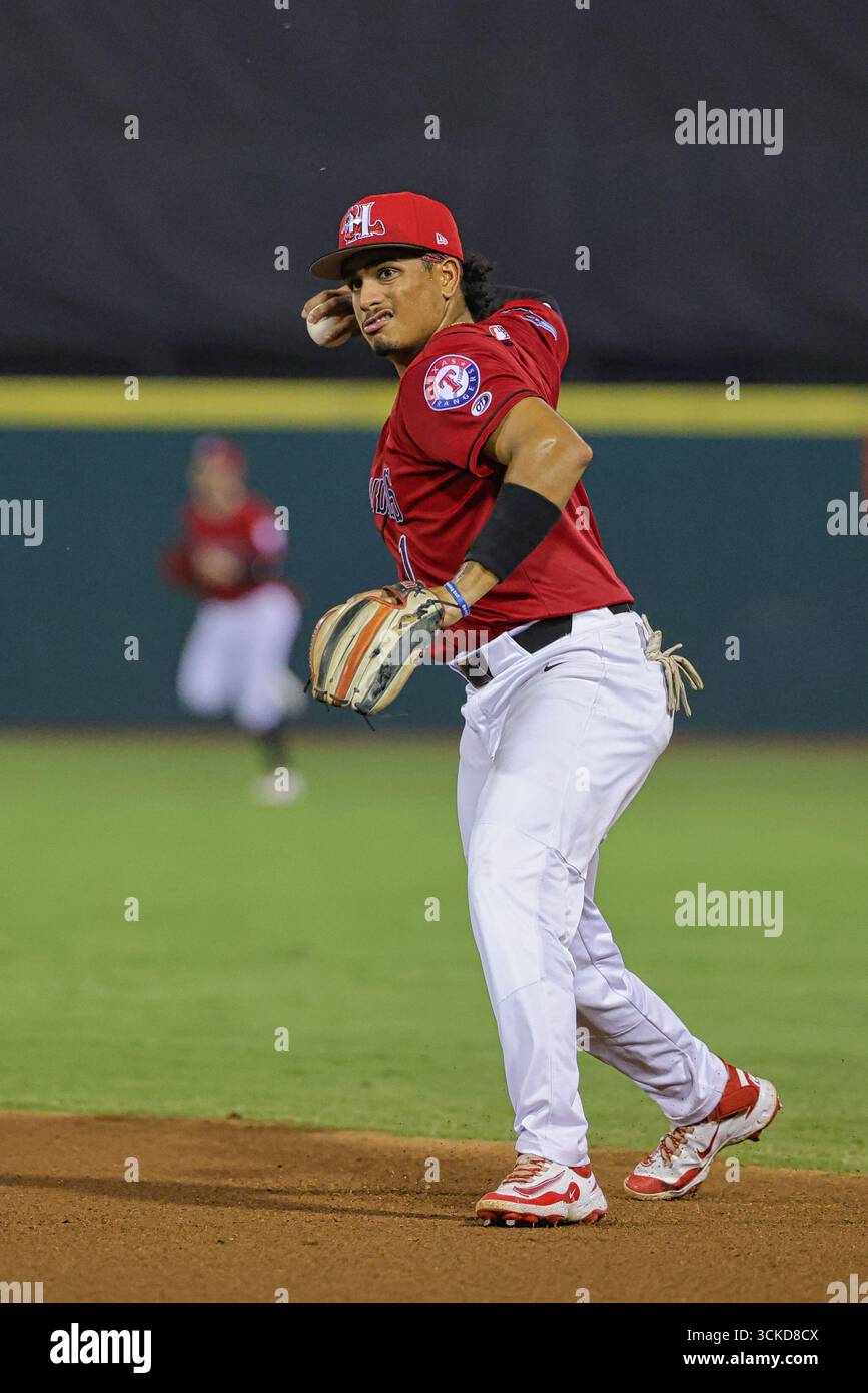 Hickory, NC: Hickory Crawdads second base Luis Marquez (1) throws out ...