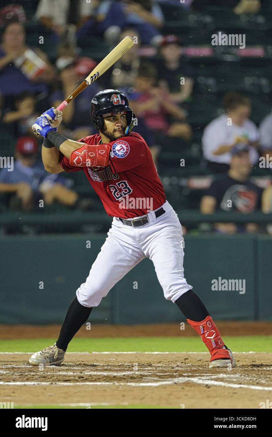 Hickory, NC: Hickory Crawdads left field Paulino Santana (23) readies ...