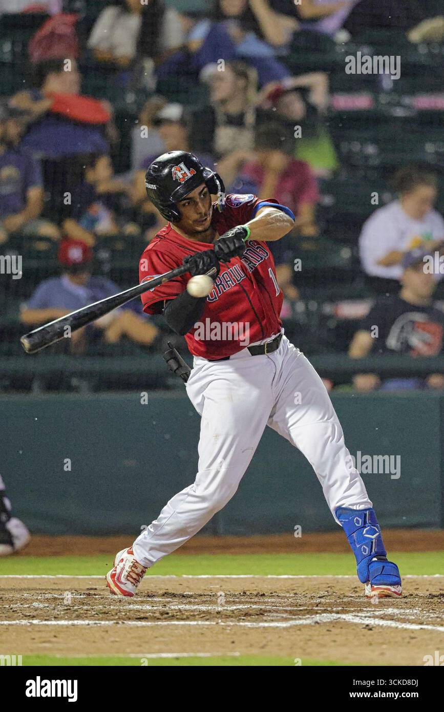 Hickory, NC: Hickory Crawdads second base Luis Marquez (1) swings at a ...