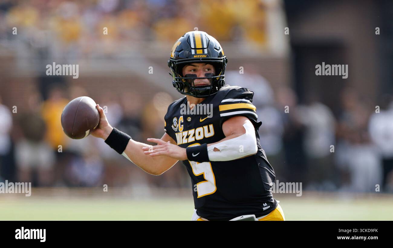 Missouri quarterback Beau Pribula (9) during an NCAA college football ...