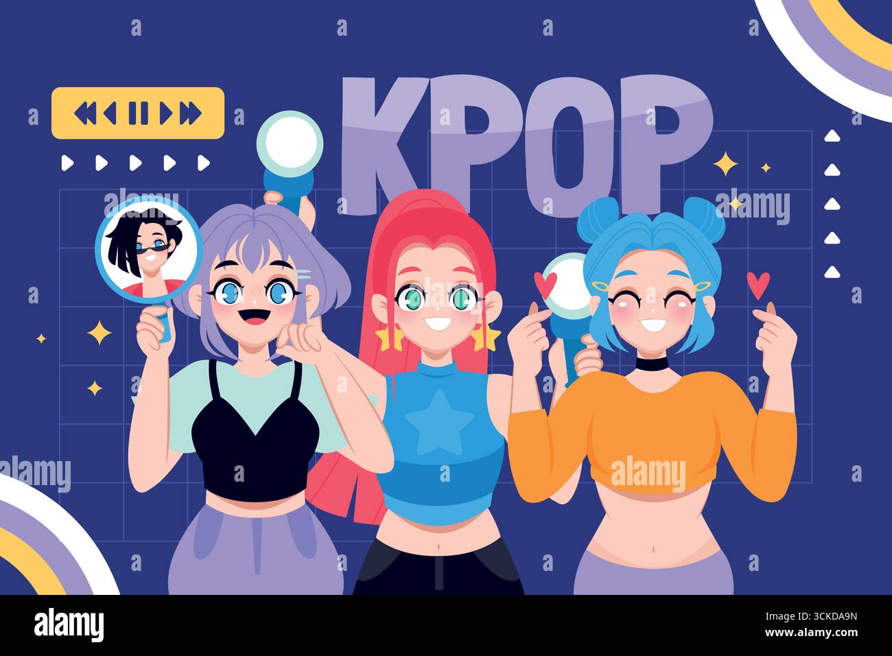 Flat Vibrant Cartoon of Kpop Culture Fandom Stock Vector Image & Art ...