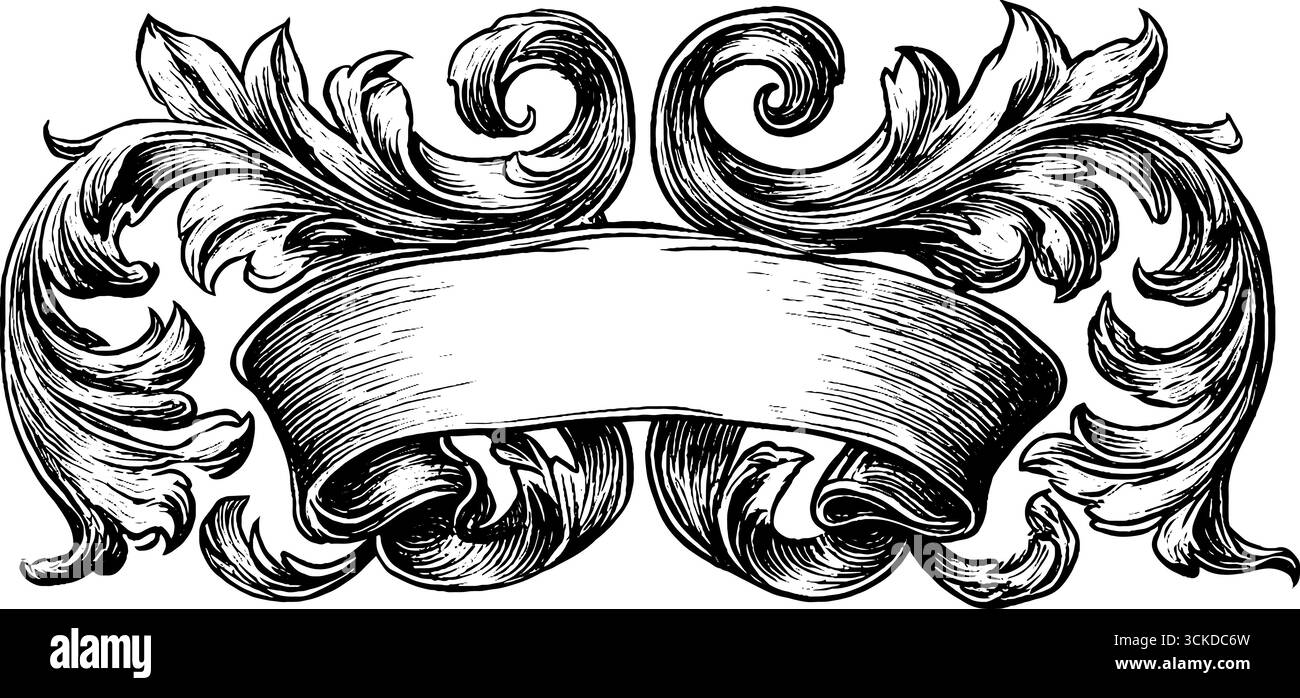 Vintage engraving of ornamental banner with wabi sabi design elements ...