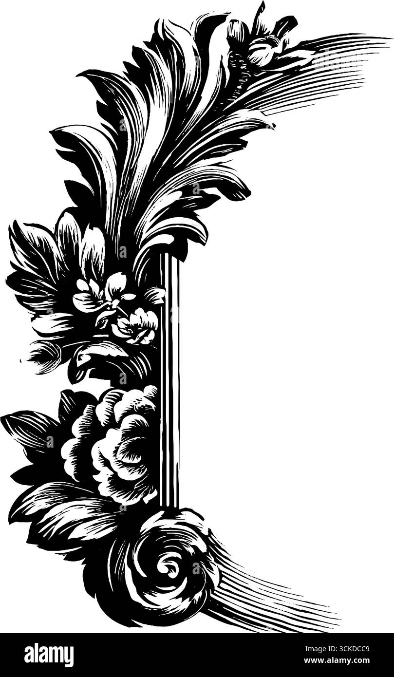 Ornate art deco floral border engraving for elegant design projects ...
