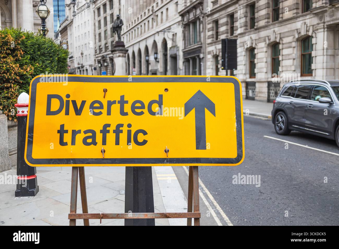 Diverted Traffic Sign on Urban UK Street - Road Diversion, Detour and ...